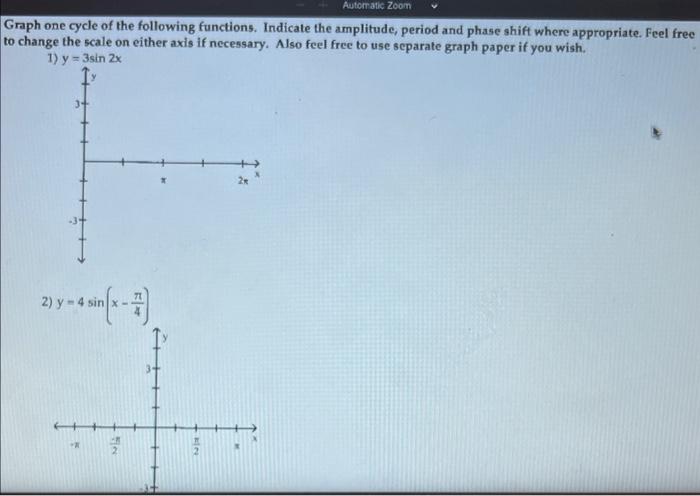 Solved Graph one cycle of the following functions. Indicate | Chegg.com