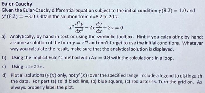 Solved Given the Euler-Cauchy differential equation subject | Chegg.com