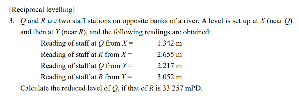Solved [Reciprocal levelling]Q ﻿and R ﻿are two staff | Chegg.com