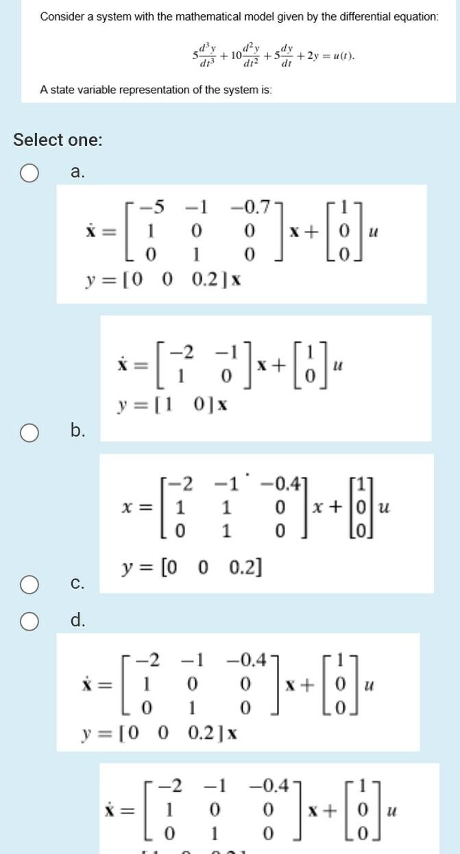 Solved Consider a system with the mathematical model given | Chegg.com