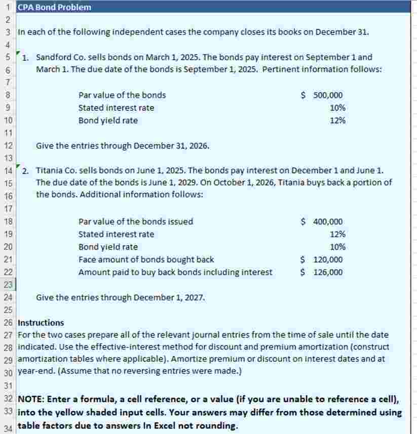 Solved CPA Bond Problem In each of the following independent | Chegg.com
