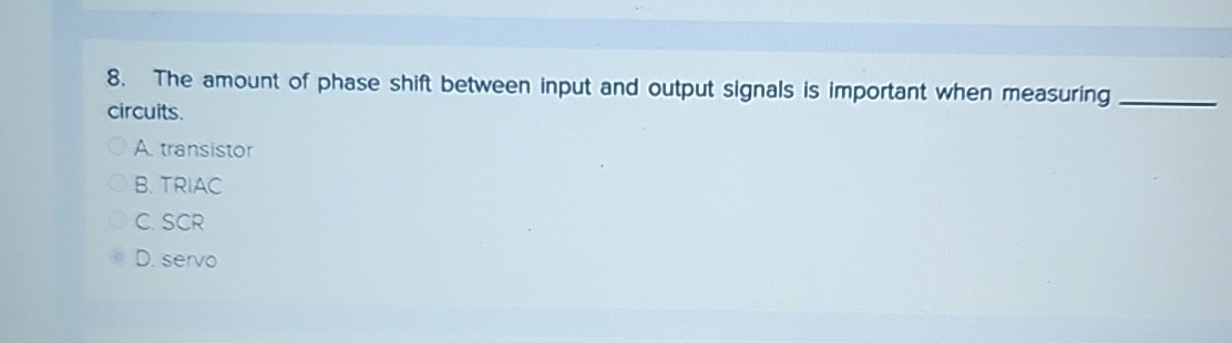 Solved The amount of phase shift between input and output | Chegg.com