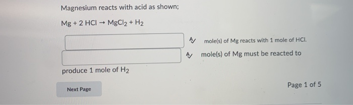 Solved Magnesium reacts with acid as shown; Mg + 2 HCI MgCl2 | Chegg.com