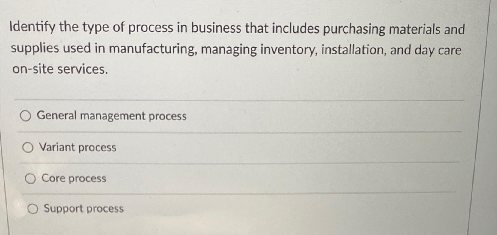 Solved Identify the type of process in business that | Chegg.com
