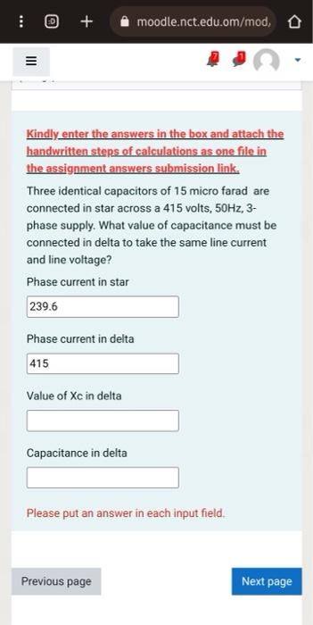 Solved moodle.nct.edu.om/mod, Kindly enter the answers in | Chegg.com
