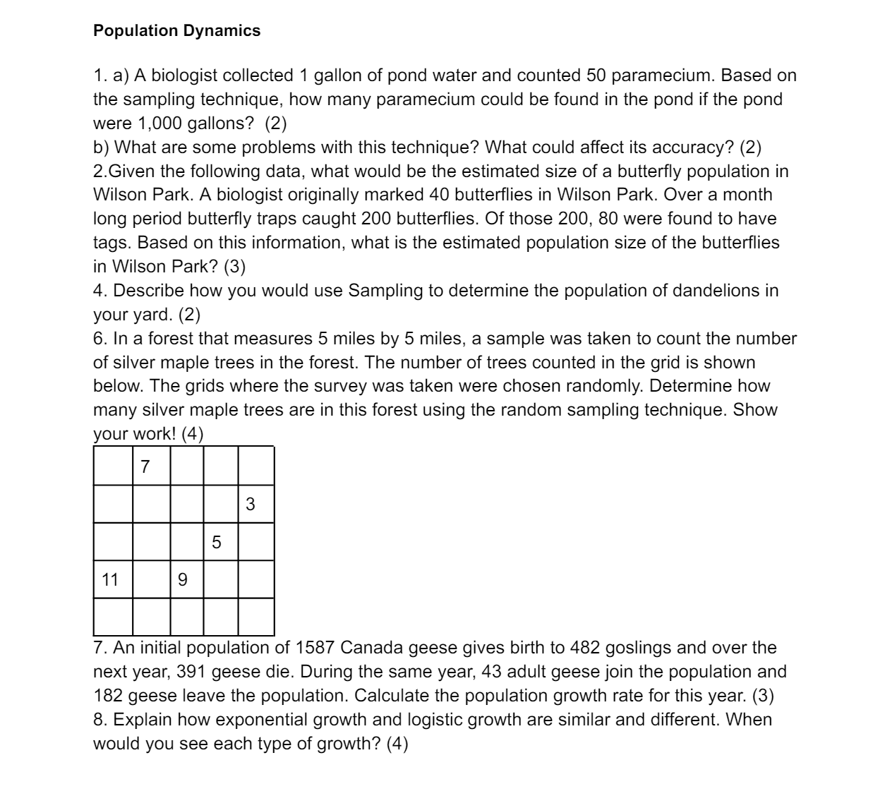 Solved Can you help with population dynamics? Here is some | Chegg.com
