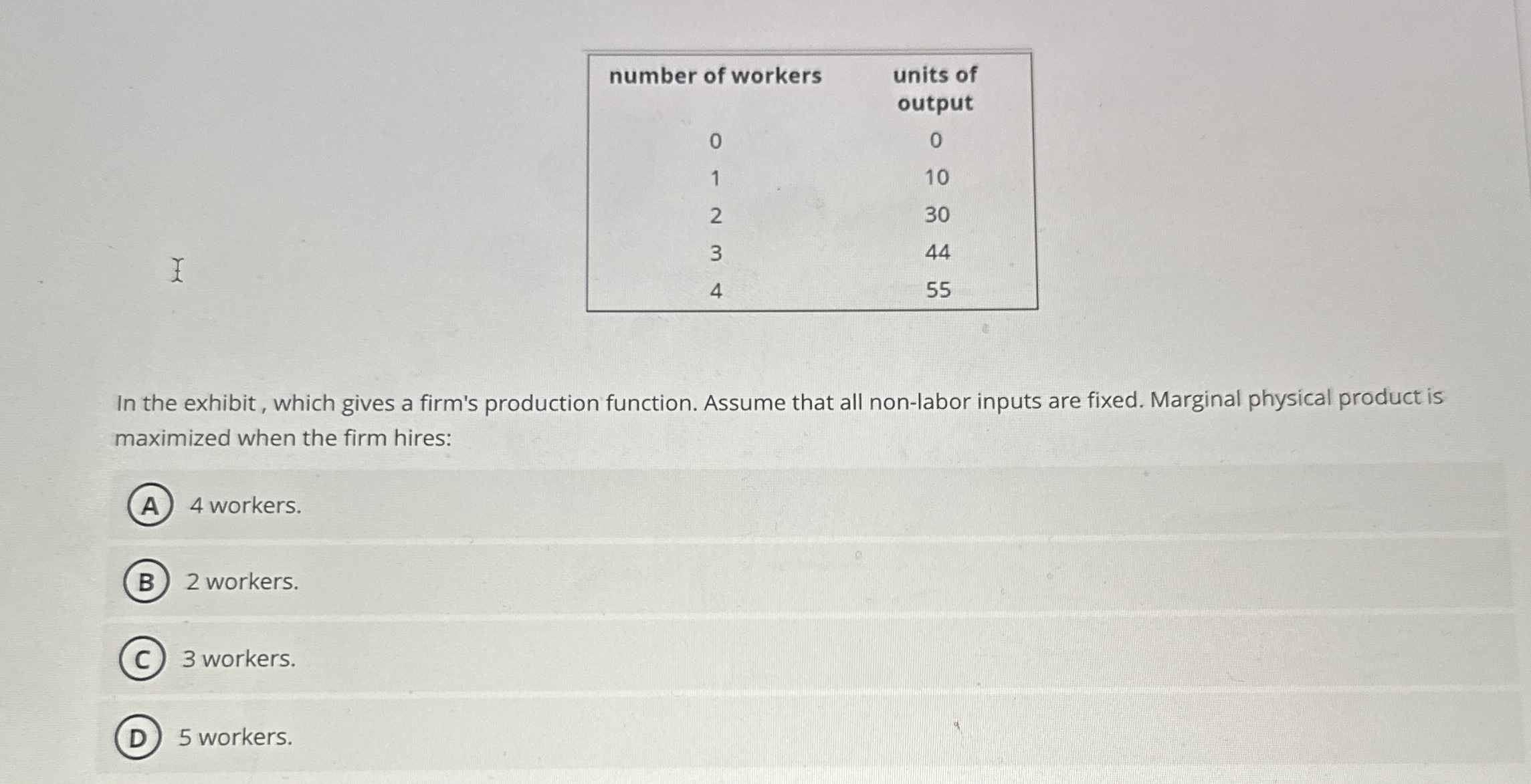 Solved \table[[number of workers,\table[[units | Chegg.com