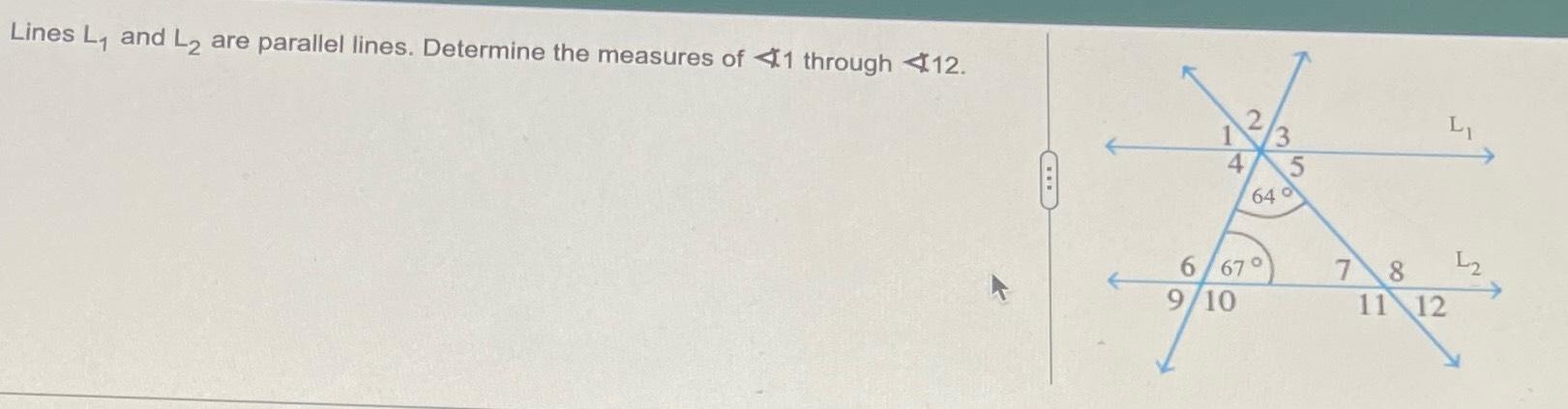 Solved Lines L1 ﻿and L2 ﻿are parallel lines. Determine the | Chegg.com