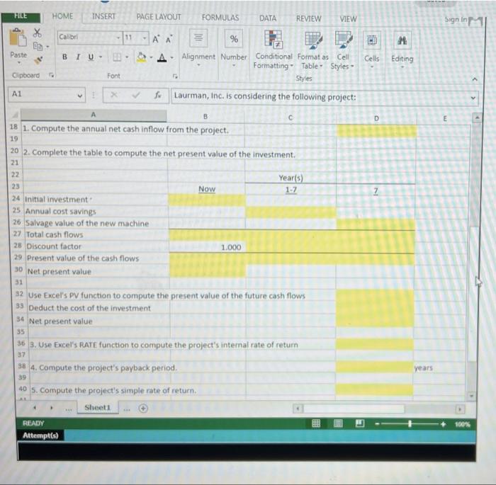 Solved FILE HOME INSERT PAGE LAYOUT FORMULAS DATA REVIEW | Chegg.com