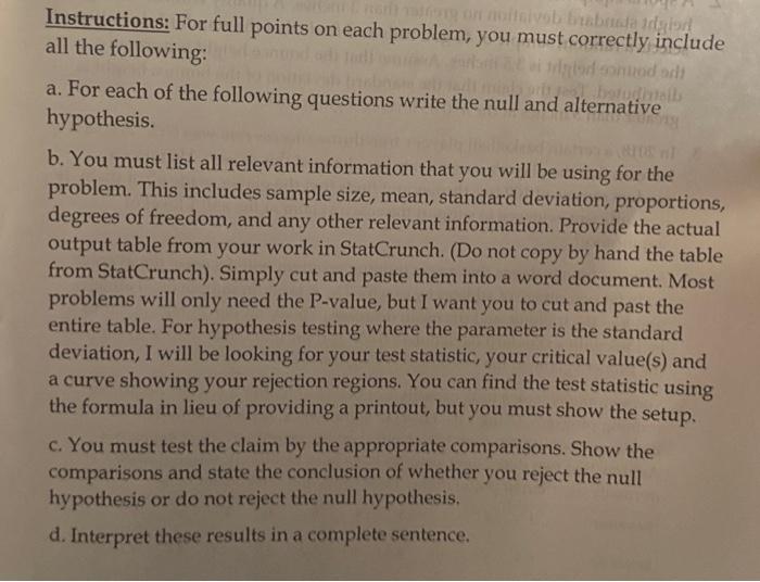 Solved Instructions: For full points on each problem, you | Chegg.com