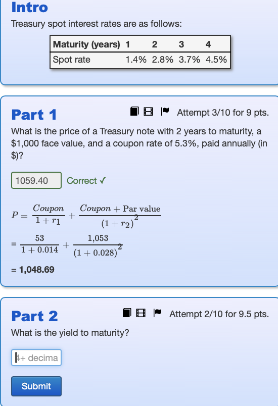 Solved IntroTreasury spot interest rates are as follows:Part | Chegg.com