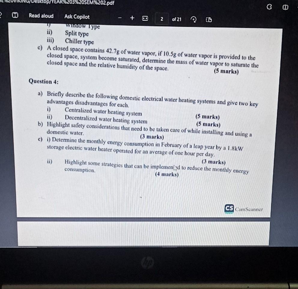 Solved 1) minuow type ii) Split type iii) Chiller type c) A | Chegg.com
