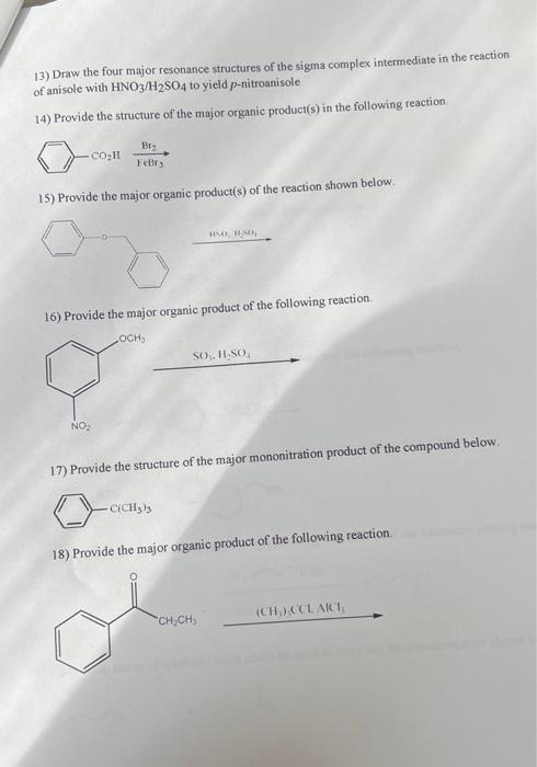 Solved 13) Draw the four major resonance structures of the | Chegg.com