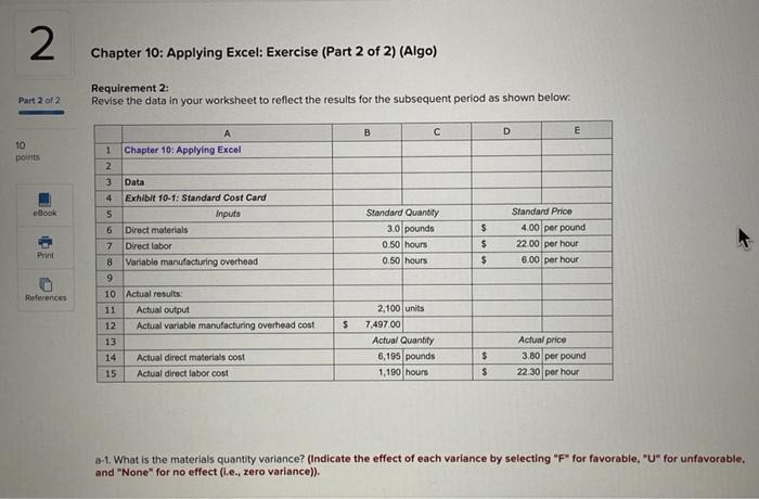 Solved 2 Chapter 10: Applying Excel: Exercise (Part 2 of 2) | Chegg.com