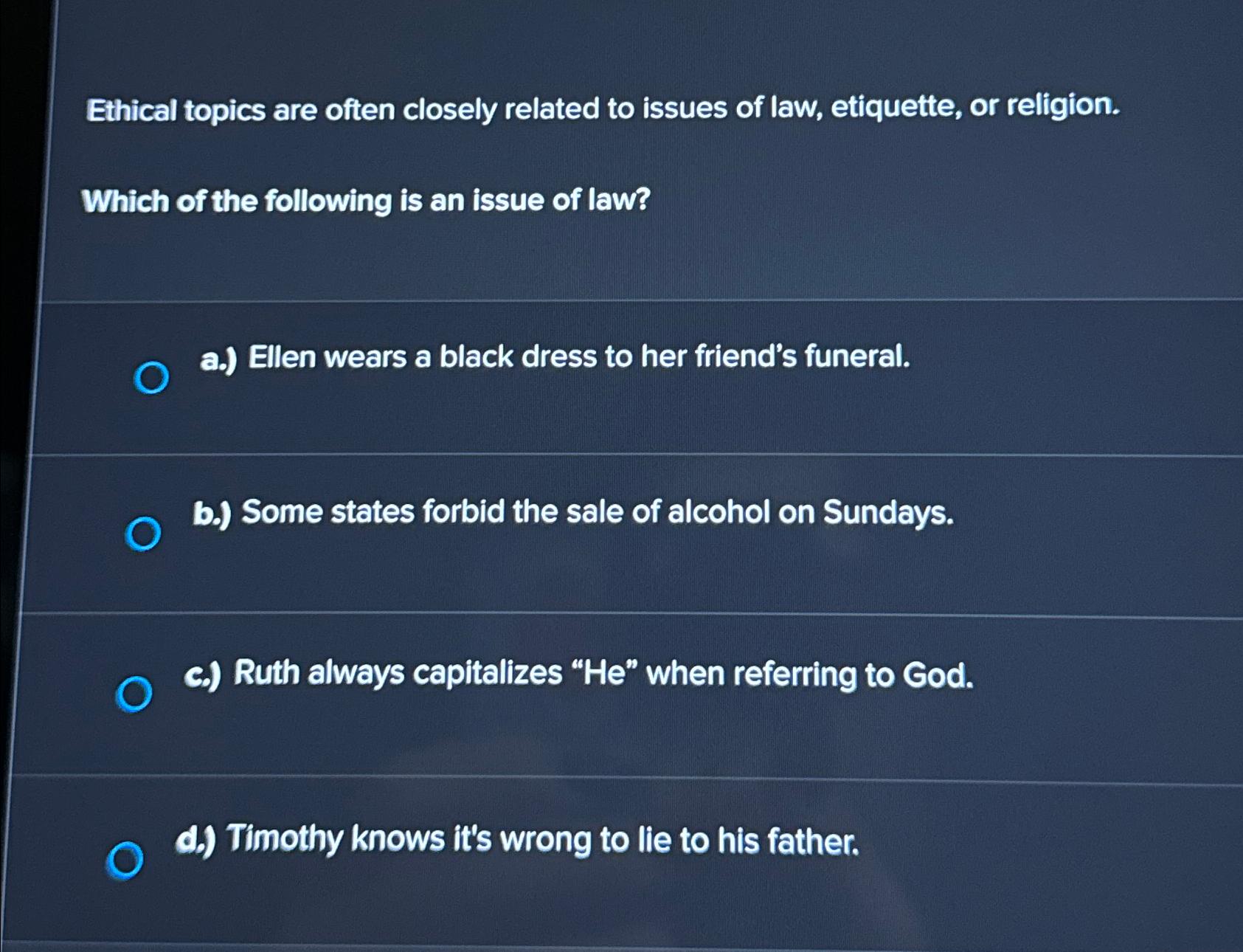 Solved Ethical topics are often closely related to issues of | Chegg.com