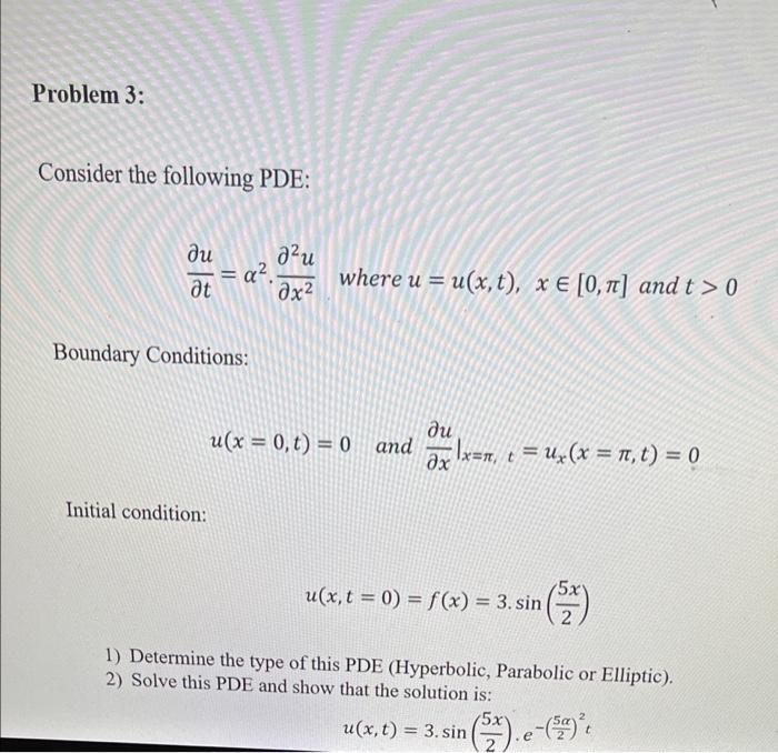 Solved Problem 3: Consider the following PDE: au a2u a2 дх2 | Chegg.com