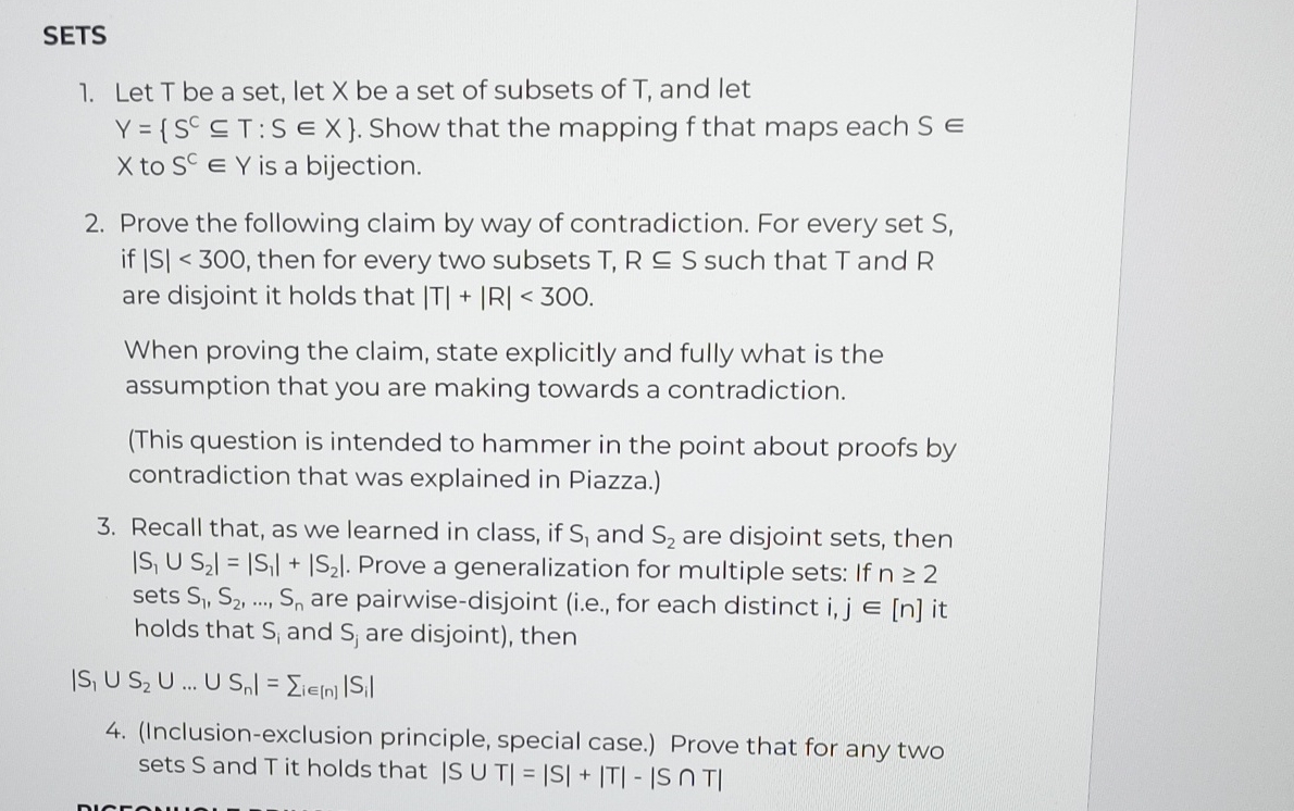Solved SETS\\nLet T be a set, let x be a set of subsets of | Chegg.com