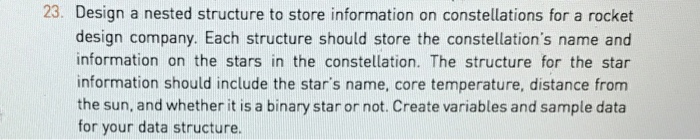 Solved 23. Design a nested structure to store information on | Chegg.com