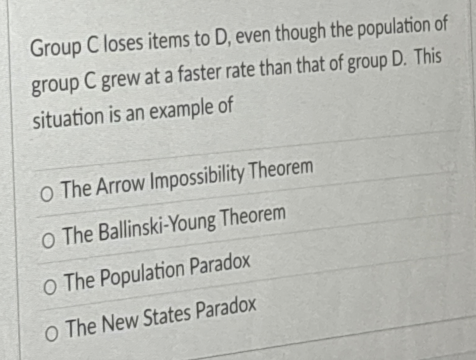 Solved Group C loses items to D, ﻿even though the population | Chegg.com