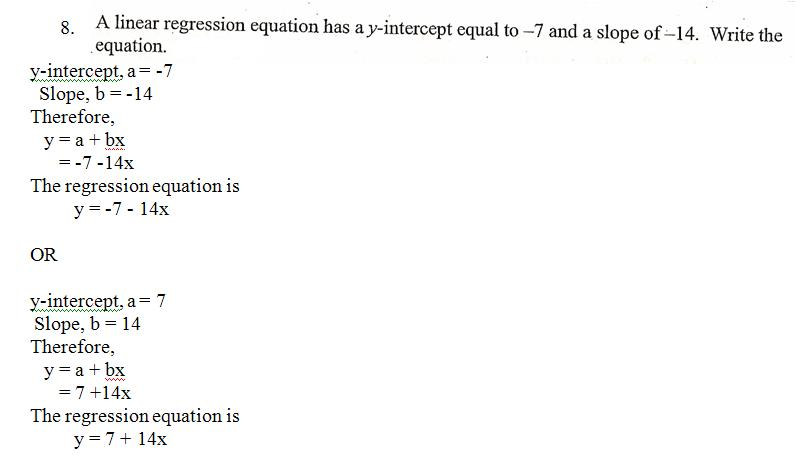Solved A linear regression equation has a y-intercept equal | Chegg.com
