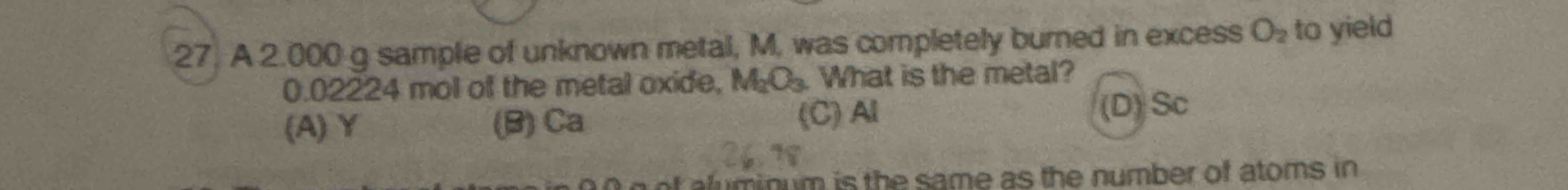 Solved A2.000 g ﻿sample of ﻿unknown metal, M , ﻿was | Chegg.com