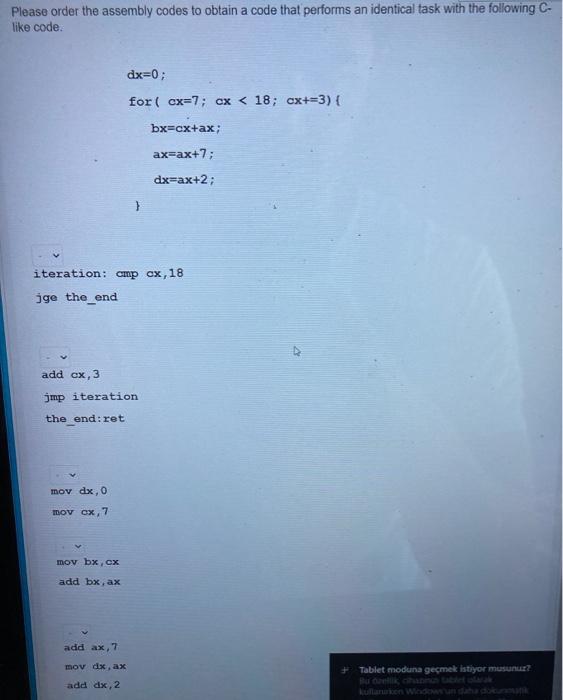 Solved Please order the assembly codes to obtain a code that | Chegg.com