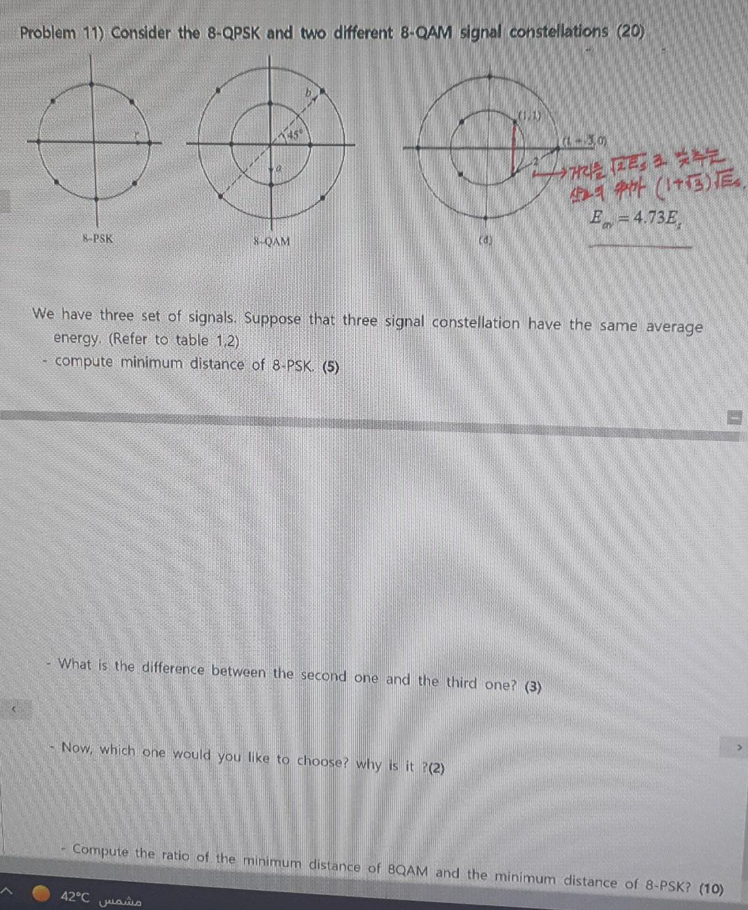 Solved Problem 11) Consider the 8-QPSK and two different | Chegg.com