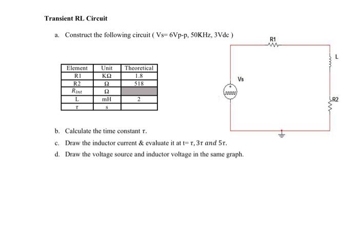 Solved Transient RL Circuit a. Construct the following | Chegg.com