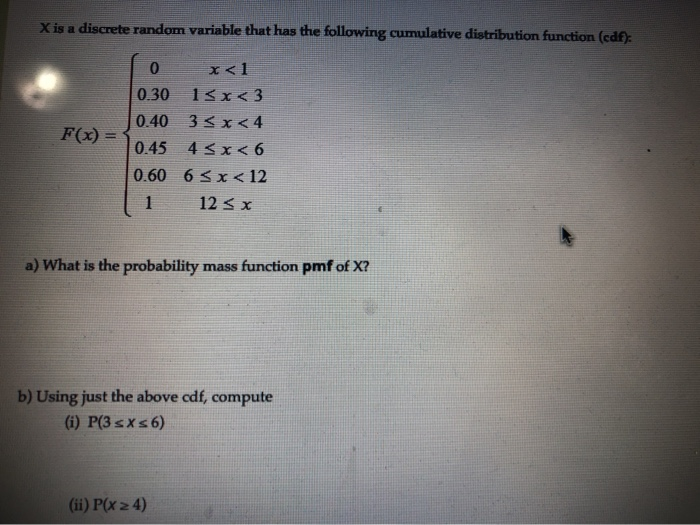 Solved X is a discrete random variable that has the | Chegg.com