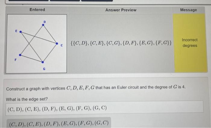 Solved Construct a graph with vertices C,D,E,F,G that has an | Chegg.com