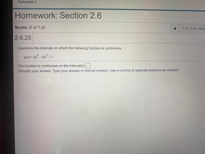 Solved Calculus 1 Homework Section 2 6 Score 0 Of 1 Pt 7