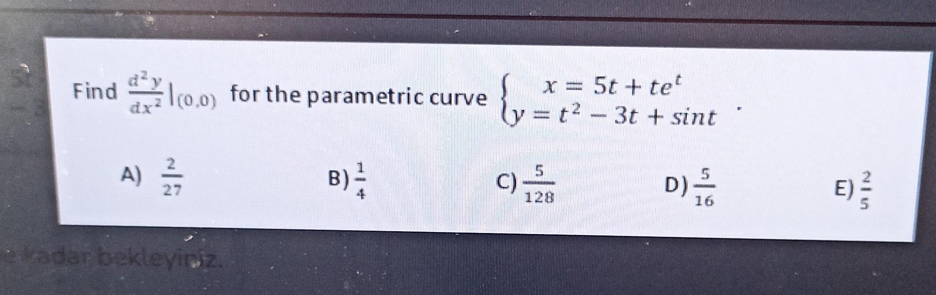 Solved Find dx2d2y∣∣(0,0) for the parametric curve | Chegg.com