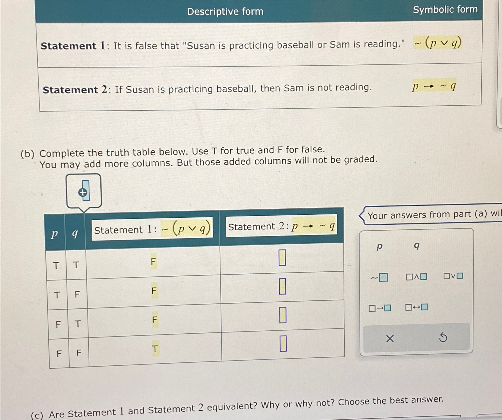 Solved Descriptive formSymbolic formStatement 1: It is false | Chegg.com