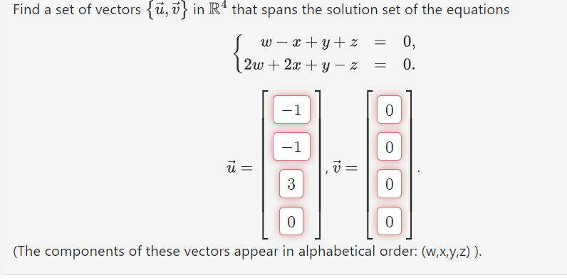 Solved Find a set of vectors {vec(u),vec(v)} ﻿in R4 ﻿that | Chegg.com