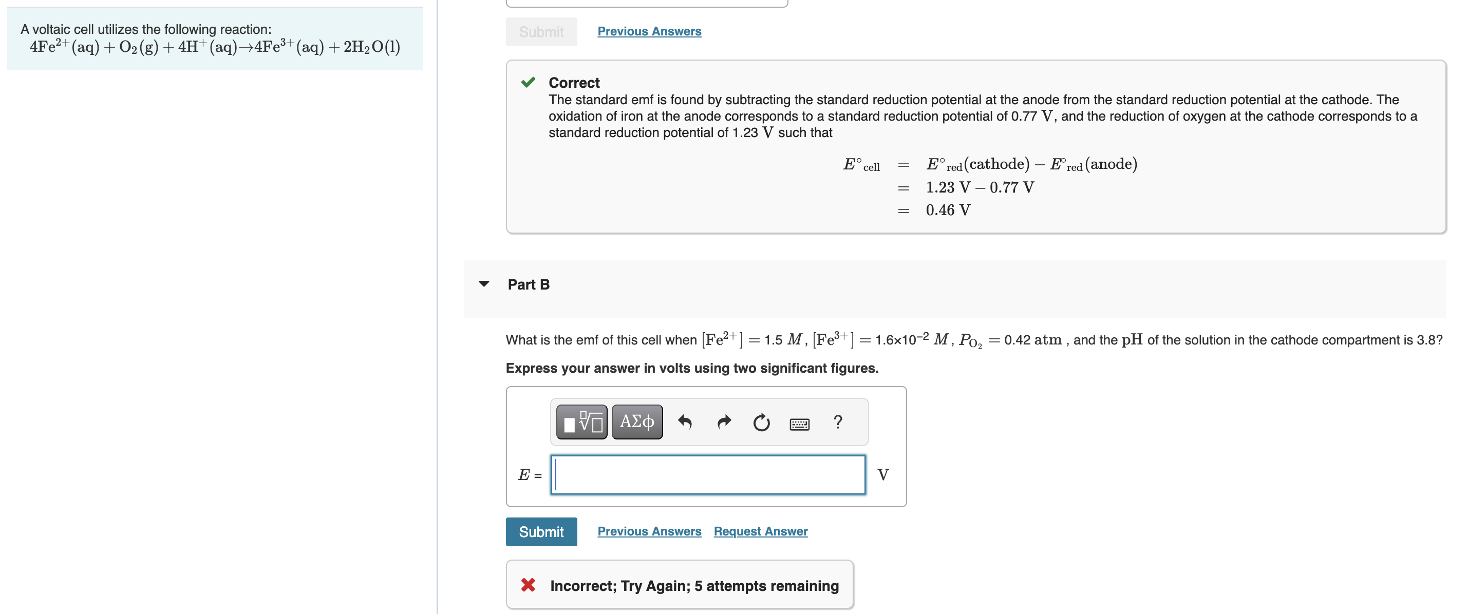 Solved A voltaic cell utilizes the following | Chegg.com