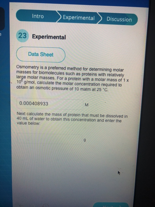 Solved Intro Experimental) Discussion 23 Experimental Data | Chegg.com