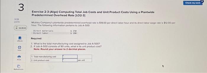 Solved 3 3.33 points 02:39:33 eBook Hint Print References | Chegg.com