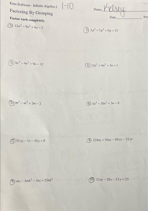 Solved Kuta Software - Infinite Algebra 2 Factoring By | Chegg.com