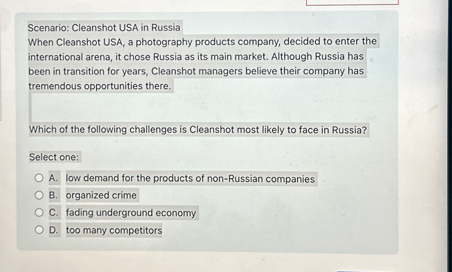 Solved Scenario: Cleanshot USA in RussiaWhen Cleanshot USA, | Chegg.com