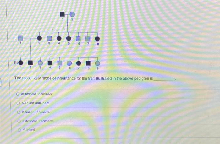 Solved The most likely mode of inheritance for the trait | Chegg.com