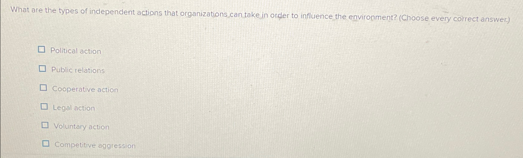 Solved What are the types of independent actions that | Chegg.com