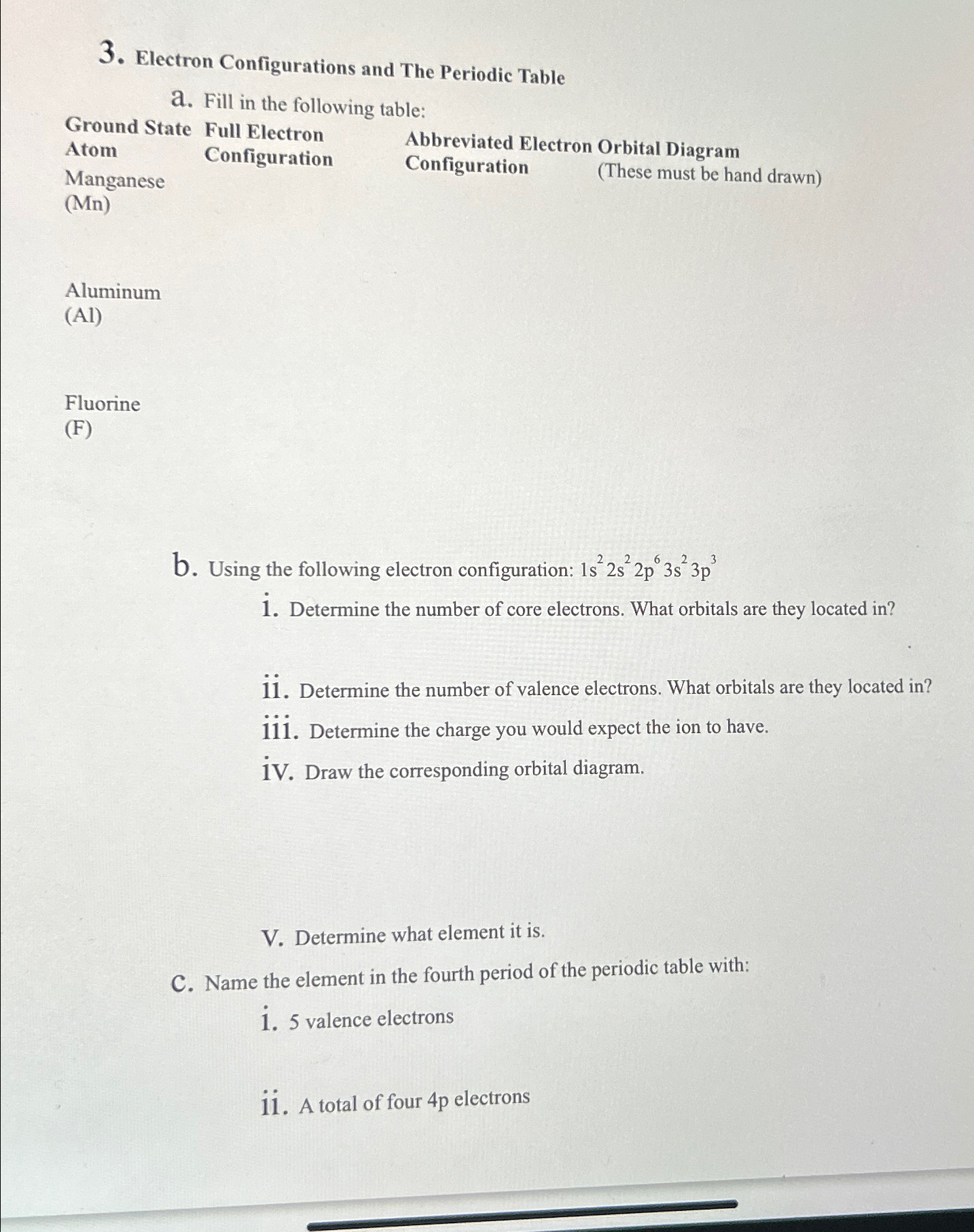 Solved Electron Configurations and The Periodic Tablea. | Chegg.com