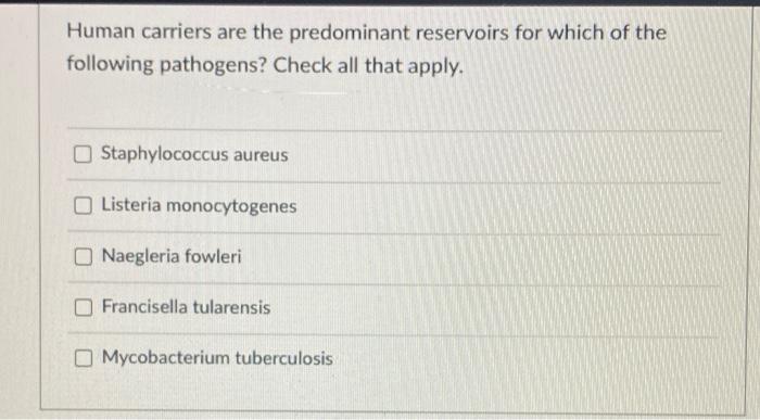 Solved Human carriers are the predominant reservoirs for | Chegg.com