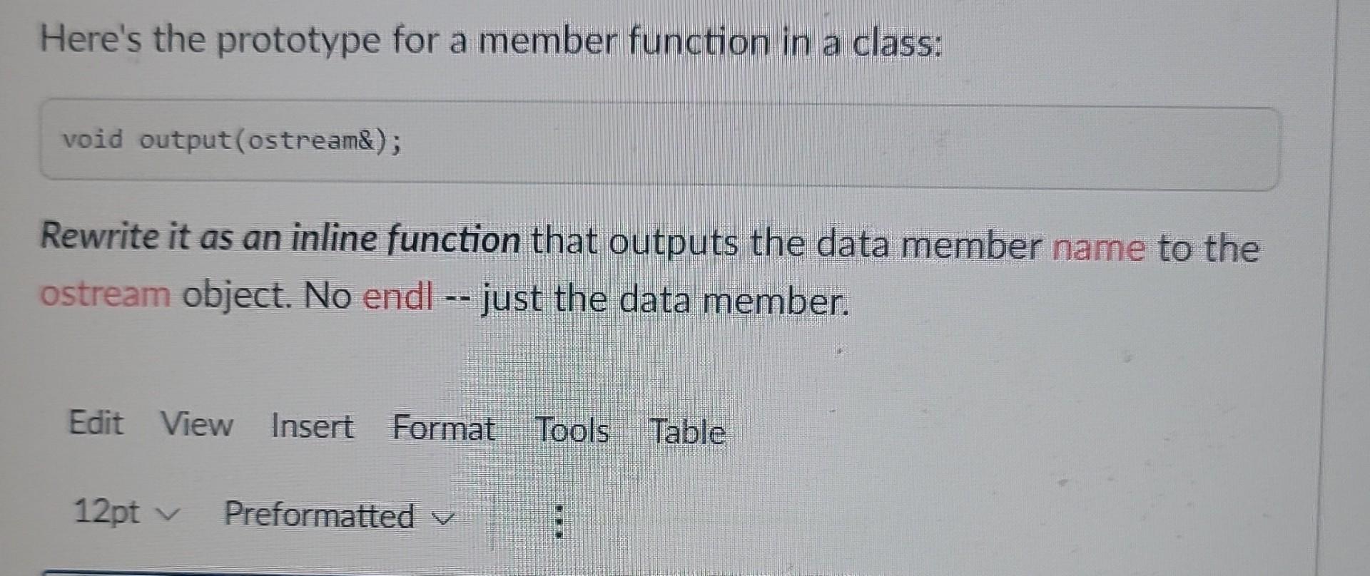 Solved Here's the prototype for a member function in a | Chegg.com
