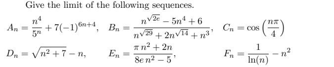 Solved Give the limit of the following sequences. | Chegg.com