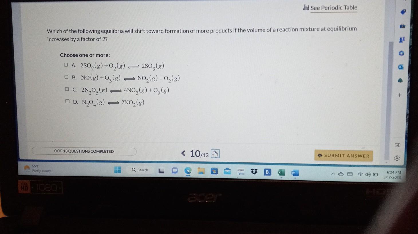 Solved Which of the following equilibria will shift toward | Chegg.com