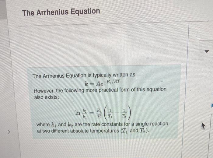 Solved The Arrhenius Equation The Arrhenius Equation is | Chegg.com