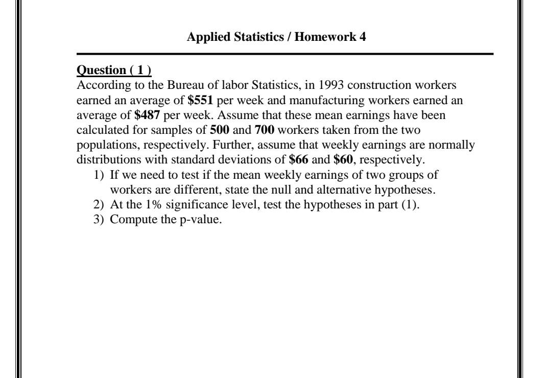 Solved Applied Statistics Homework 4 Question 1