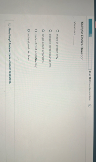 Solved 24 ﻿of 78 ﻿Concepts completedMultiple Choice | Chegg.com