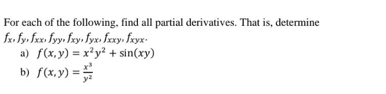 Solved For each of the following, find all partial | Chegg.com